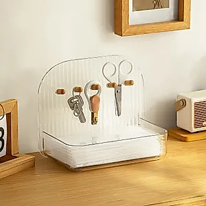 MORNITE Key Holder Stand for Table, Entryway Organizer Countertop with 5 Hooks, Tabletop Tray Rack Storage for Jewelry Rings Phone Bracelets Watches, Clear