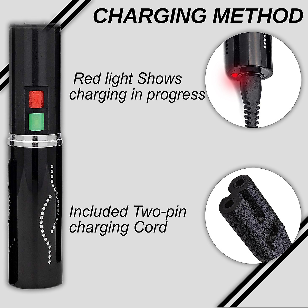 Wholesale (12 Pc) Flashlight Lipstick Stun Gun Women Self Defense Bright Led Flashlight - Rechargeable Battery (Black X12)