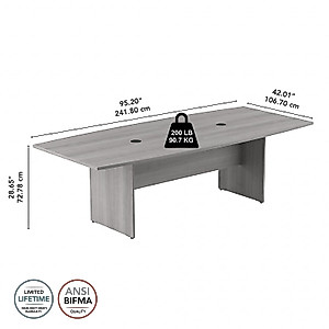 Bush Business Furniture Conference Table for 6-8 People with Wood Base | Boat Shaped 8 Foot Desk for Office Boardrooms and Training Rooms, 96W x 42D, Platinum Gray