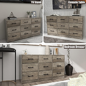 LINLUX Dresser for Bedroom, 9 Drawer Large Wide Dressers, Farmhouse Wooden Chest of Drawers for Entryway, Living Room, Hallway, Grey