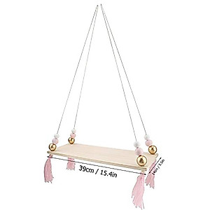 Mumusuki Wall Hanging Shelf with Round Beads Decorative Hanging Swing Rope Floating Shelves Storage Rack DIY Home Wall Hanging Decor(Pink + Gold)
