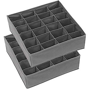 Simple Houseware 2 Pack Closet Socks Organizer, 24 Cell Drawer Divider, Dark Grey