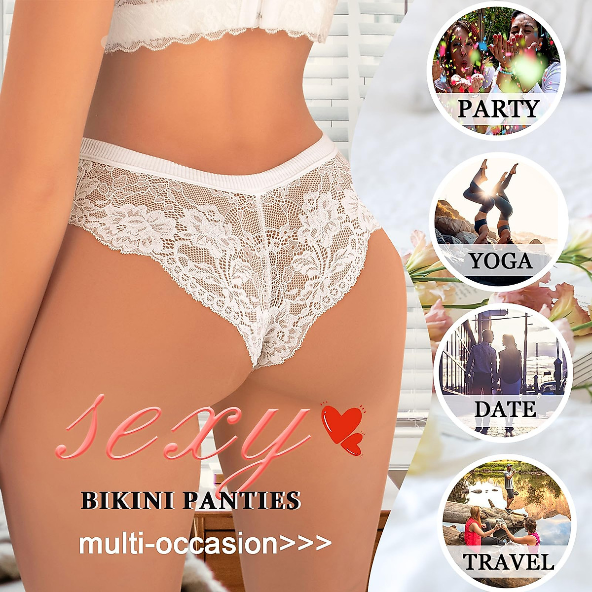 Banamic Women Floral Lace G-String Thong Panties Sexy T Back Stertchy Panties