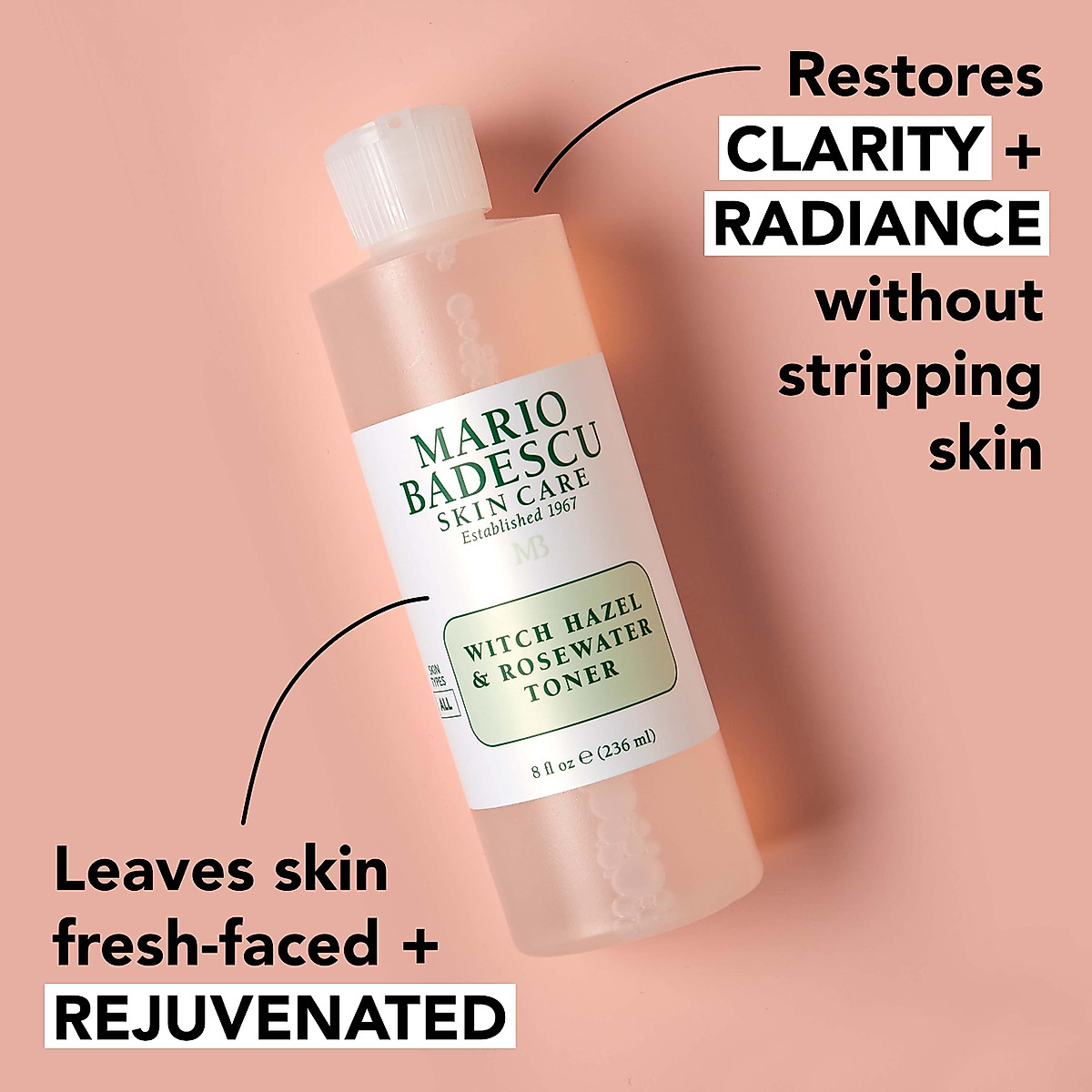 Mario Badescu Witch Hazel & Rosewater Toner for All Skin Types |Alcohol Free Facial Toner that Clarifies and Rejuvenates |Formulated with Witch Hazel & Rose Extract| 8 FL OZ