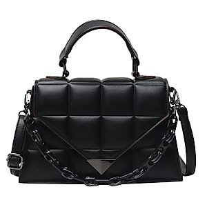 PU Leather Rhombus Pattern Handbag, Chain Shoulder Bag, Solid Color Simple Messenger Bag, Trendy Square BagHandbag Wallet (Black)