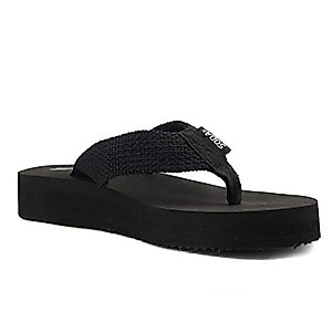 Soda SKILL ~ Women Fashion Light weight Wedge Flip Flop Fashion Thong Sandals (Black, numeric_11)