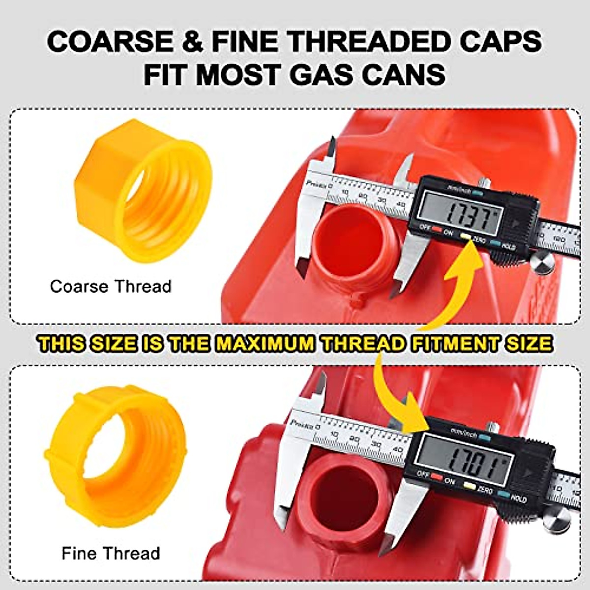 Gas Can Spout Replacement, Gas Can Nozzle,(3Kit-Yellow) with 6 Screw Collar Caps(3 Coarse Thread &3 Fine Thread-Fits Most of The Cans) with Gas Can Vent Caps, Thick Rubber pad, Spout Cover, Base Caps