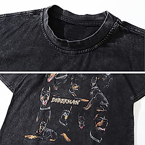 Aelfric Eden Men’s Washed Doberman Graphic Tee T-Shirts Oversized Letter Graphic Print Elements Short Sleeve Crewneck Tee