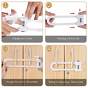 4 Pack U-Shaped Sliding Cabinet Locks Multifunctional Child Safety Lock Adjustable Baby Proof Clips for Home Cabinets Refrigerator Doors Cabinet Knobs and Window Handles