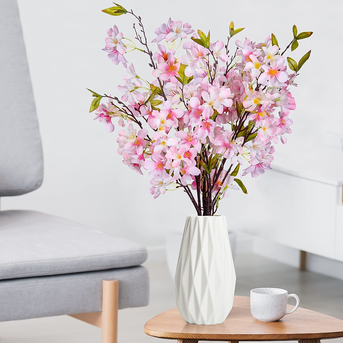 Grand Verde Artificial Apple Blossom Silk Flowers Tree Branches 33” Long Stems Faux Bouquet for Tall Vase Indoor Home Decor DIY Wedding Centerpiece Decoration, Bulk 3pcs (Pink)