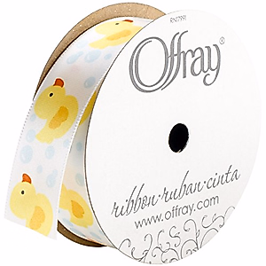 Offray, White 808335 Rubber Ducky Craft Ribbon, 7/8-Inch x 9-Feet, 7/8" by 9'