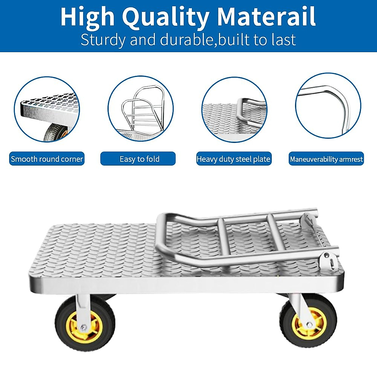Julymoda Platform Truck,43" x 26" Large Foldable Push Cart Dolly,2000 LBS Steel Flatbed Moving Platform Trucks Hand Cart w/360 Degree 6" Swivel Wheels for Groceries, Warehouse,Garage