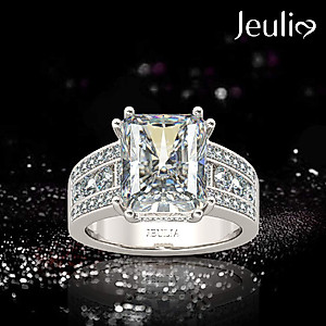 Jeulia 1.5 Carat Radiant Cut Engagement Rings for Women Sterling Silver Solitaire Cubic Zirconia Wedding Rings Anniversary Promise Romantic Gift (8.5)