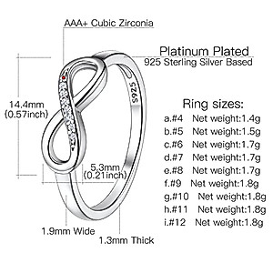 Suplight 925 Sterling Silver Cubic Zirconia Infinity Ring for Women Size 7