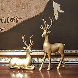 1 Pair Resin Deer Statue Reindeer Figurine Deer Ornaments Elk Statue Reindeer Sculpture Deer Figurine Statue Props for Xmas Home Office Decor - Golden