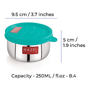 Hazel Stainless Steel Kitchen Containers Set of 6 | Storage Box for Kitchen & Tiffin Boxes | Air Tight Containers for Storage with Leak Proof Lid, 250 ML Each