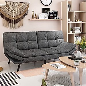 wOod-it Futon Sofa Bed, Memory Foam Foldable Couch Convertible Loveseat Sleeper Daybed with Adjustable Armrests for Small Space, Studio, Office, Apartment, Compact Living Room, Dark Gray