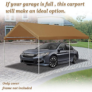 Strong Camel Outdoor 10x20 Replacement Canopy Roof Cover Valanced Carport Covers (10'x20', Tan)