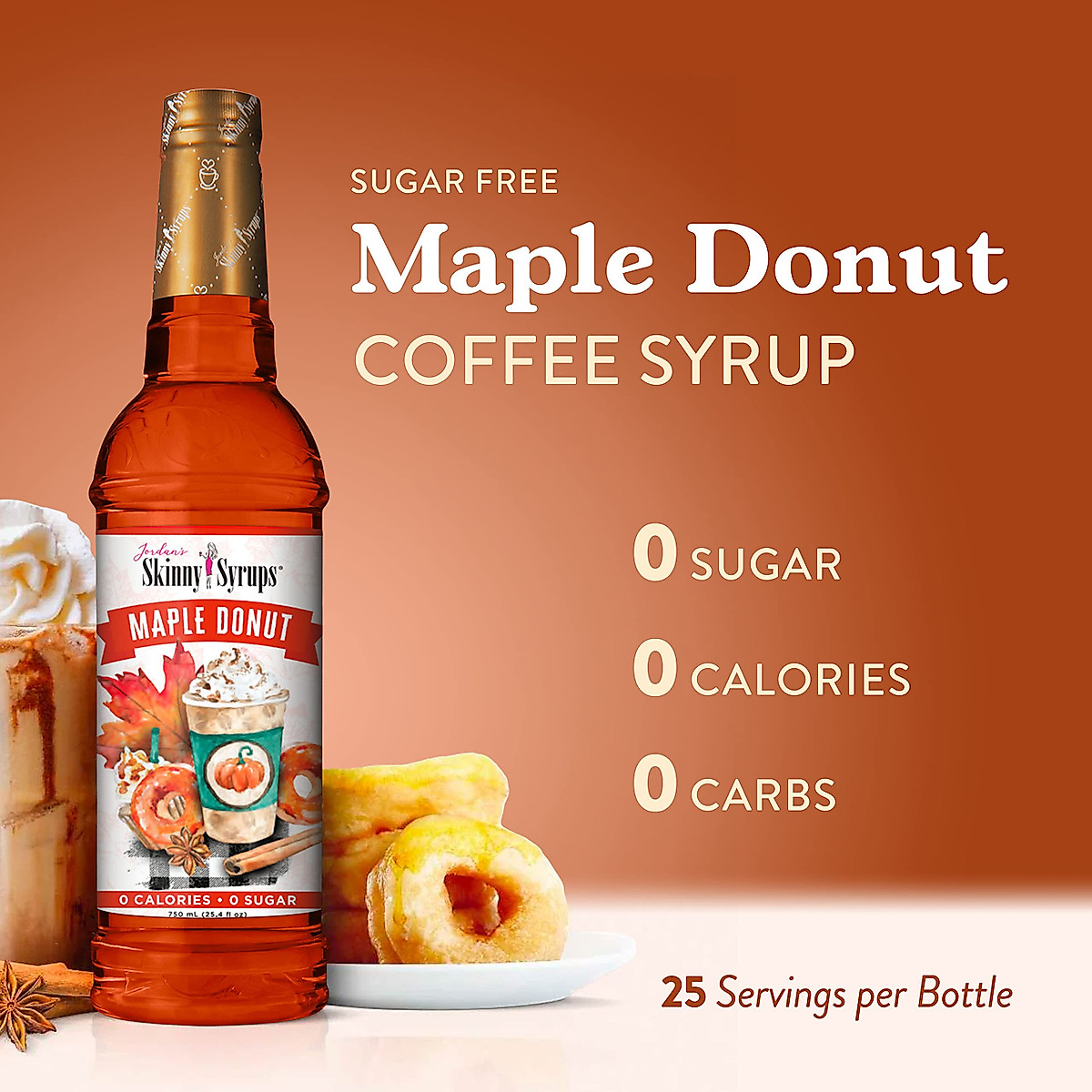 Jordan's Skinny Syrups Sugar Free Maple Donut Coffee Syrup, 25.4oz - Gluten Free, Keto Friendly