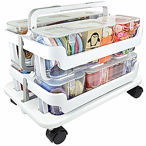 Deflecto Stack 'N Go Caddy Wheel Base, Craft Organizer, Compatible with Deflecto Desk Supplies Organizer Caddy, White, 16"W x 3 1/4"H x 11"D (29443CR)