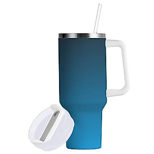MCHIVER Blue Teal Gradient 40 oz Tumbler with Handle and Straw Stainless Steel Vacuum Water Bottle Leak-proof Travel Coffee Mug Insulated Cup for Car Home Office