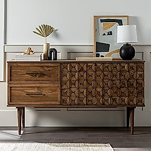 Walker Edison Deluca Boho Solid Wood 2 Door Sideboard with Prism Detail, 58 Inch, Brown
