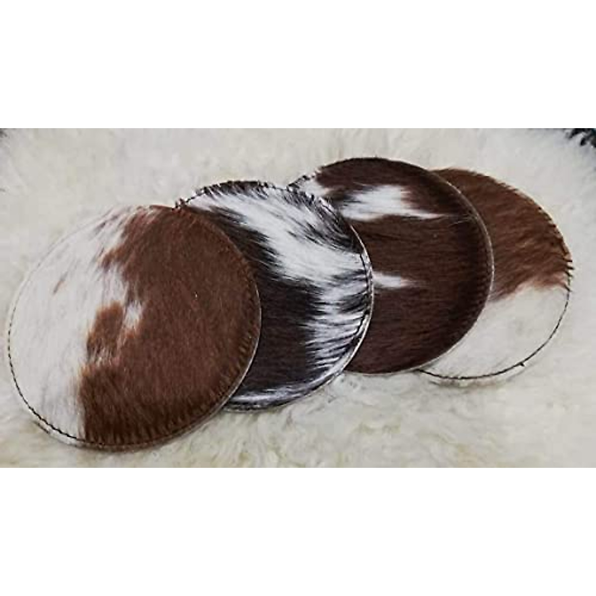 Set of 4 Natural Cowhide Tea Coasters | Hair On Round Tea Coasters for Multipurpose