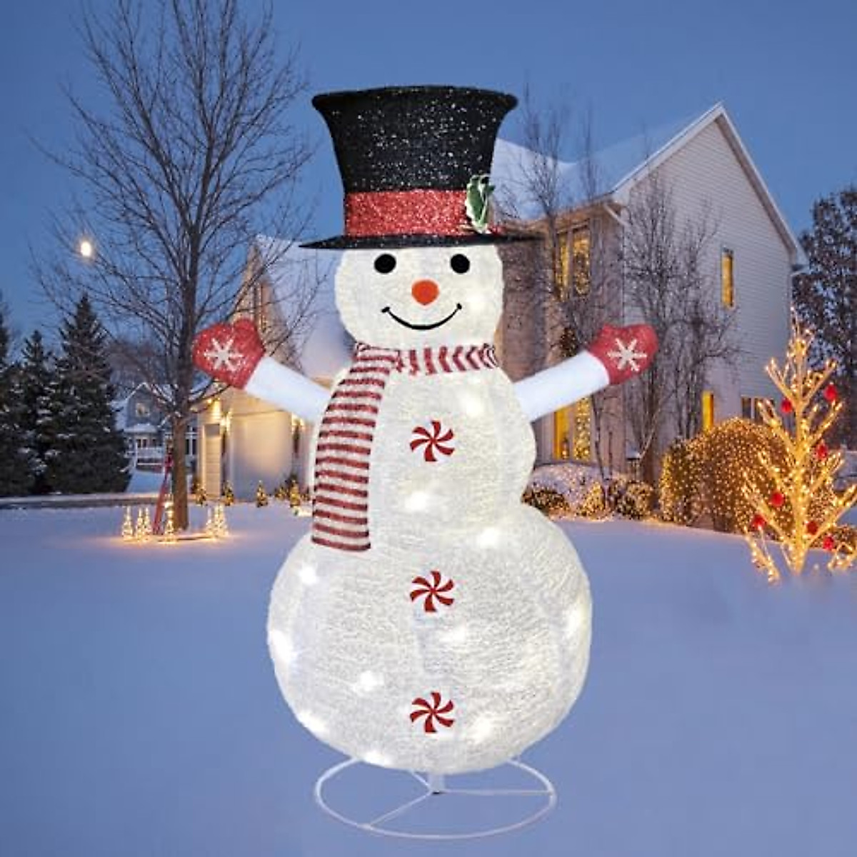 Lighted Christmas Snowman Decorations, 4FT Outdoor Collapsible White Snowman with Built-in LED Lights, Pre-Lit Pop Up Xmas Snowman, Light Up for Holiday New Year Winter Decor （lint）