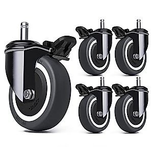 WUDOYO Professional Locking Office Chair Wheels with Brakes Wide Rubber Heavy Duty Replacement for Carpet Wood Tile Floor(with 5 Locks)