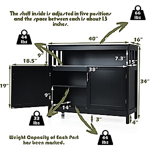 LOKO Buffet Cabinet with Storage, Bar Cabinet with Five-Position Adjustable Shelf, Wine Cabinet Sideboard Console Table, 40 x 16 x 34 inches (Black)