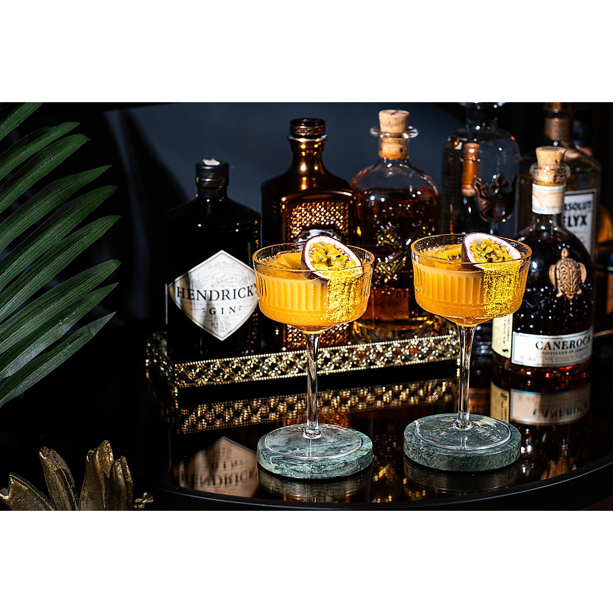 GLASSIQUE CADEAU Vintage Ritzy Cocktail and Champagne Coupe Glasses | Set of 4 | 7 oz Crystal Long Stemmed Glassware for Drinking Martini, Cosmopolitan, Manhattan | Retro Saucers