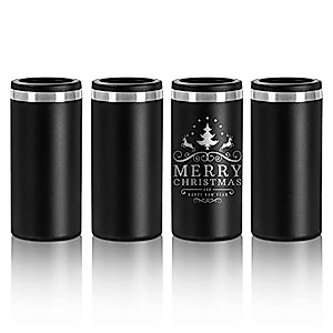 Craft Express Skinny Can Cooler Tumbler Bulk- Double Wall Vacuum Insulated Can Holder for 12 OZ Slim Beer Can - Engraved Stainless Steel Powder Coated Can Cooler Insulator for Xtool - Black 4 Pack