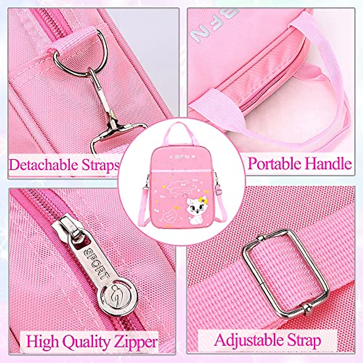 MOCCNORA Girls Backpack 16 Inch Cute Cat Backpack for Girls Princess Bowknot Backpack with Lunch Bag for Primary Students