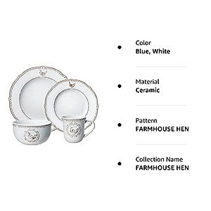 Pfaltzgraff Farmhouse Dinnerware Set (16 Piece), Blue, White