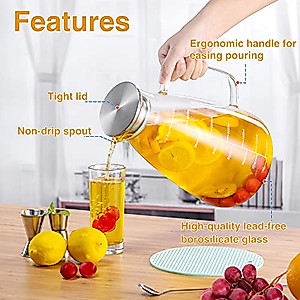 Hannadepot Glass Pitcher, Glass Water Pitcher with Lid, 118oz/0.92 Gallon Heat Resistant Borosilicate Glass Carafe with Pot Holder and Spoon Temperature Safe (118oz/3.5L)