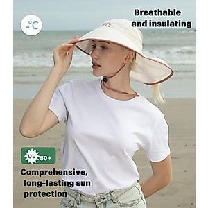 Sun Hats for Women Wide Brim Beach Sun Hat UV 50+Protection Packable HAT for Women Hiking Fishing with Neck Flap Off-White