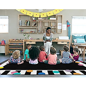 Flagship Carpets Schoolgirl Style Just Teach Bright Polka Dot Border Classroom Area Rug for Indoor Classroom Learning or Kid Bedroom Educational Play Mat, 5'x7'6", Multi