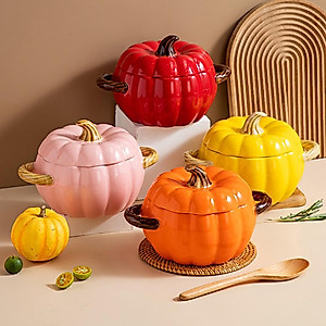 Pumpkin Dutch Oven with Lid and Handles, 1.59 qt Ceramic Pumpkin Cooking Pot Enamel Pot Soup Pot, Pumpkin Pottery Dessert Saucepan, Baking Soup Bowl, Halloween Thanksgiving Fall Harvest