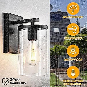 【Upgraded】 Outdoor Wall Lantern, Exterior Waterproof Wall Sconce Light Fixture, Matte Black Rustproof Porch Lights Wall Mounted Lighting with Clear Glass Shade & E26 Socket for Patio Garage, 2-Pack