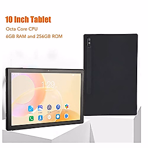 Rosvola Student Tablet, 7000mAh 2 Card Slots Office Tablet 10 Inch IPS Black 6GB RAM 256GB ROM for Gaming (US Plug)