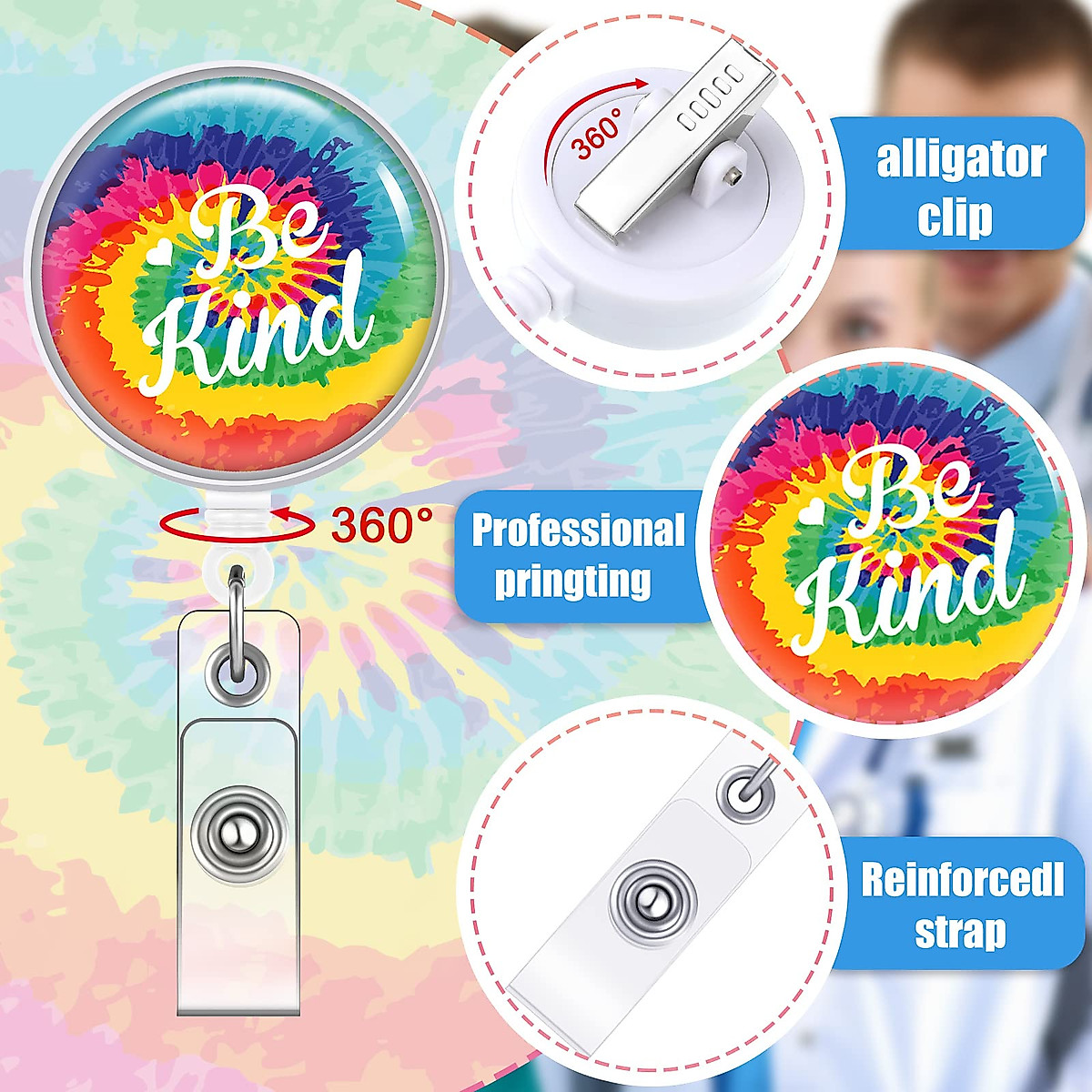 Junkin 6 Pack Pride Badge Reels Be Kind Badge Reels Retractable Rainbow Alligator Clip Scroll Funny Holder for Student Teacher Office School Worker Nurse ID Name Decoration Cute