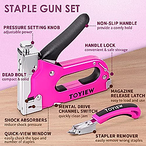 TOYIEW 33Pcs Pink Staple Gun Tool Set with 3 in 1 Upholstery Staple Gun for Wood Heavy Duty and 900 Staples, Perfect for DIY Decoration, Crafts, Carpentry, Arts, Pink Tool Kit Gift for Women
