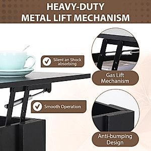 NChanmar Coffee Table for Living Room, Lift Top Coffee Table with Hidden Compartment and Storage Shelf, Living Room Furniture for Home, Office-Black