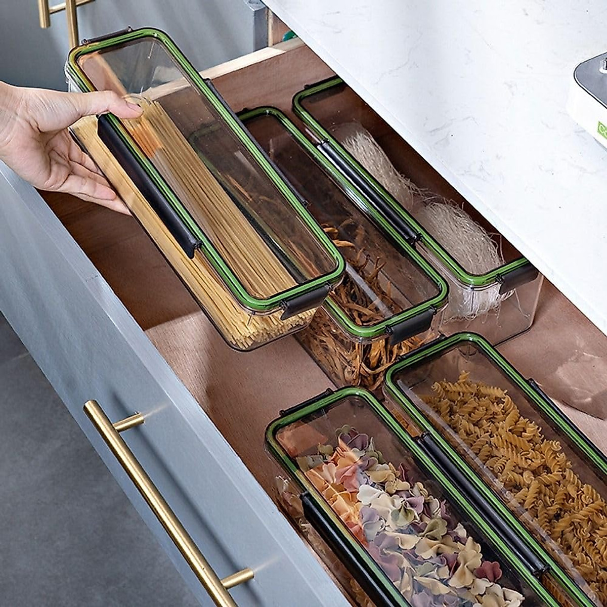 1PCS Pasta Storage Container,Transparent Storage Box Vegetable Storage Box Multipurpose Spaghetti Box for Kitchen(Short)