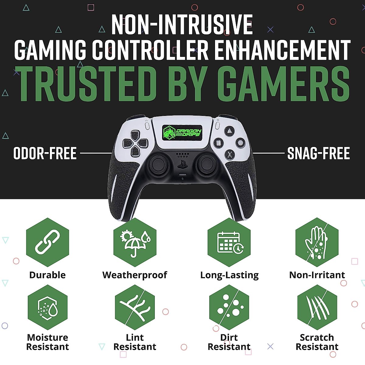 Dragon Grips PS5 Controller Grip, 22 Pcs Black Textured Non-Slip Rubber Controller Grips Stickers, Perfectly Fit to Any Handles, Trigger Buttons & D-pad, Sweat Resistant to Enhance Gaming Control, 2pk