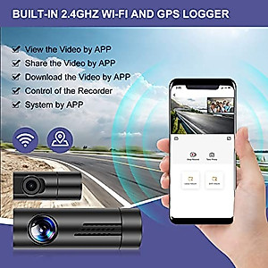 Dual Dash Cam 2K 1440P Built in WiFi GPS Car Video Camera Front and Rear Dash Camera Mini Dashcams for Cars with Night Vision Parking Mode WDR G Sensor APP Support 128GB Max