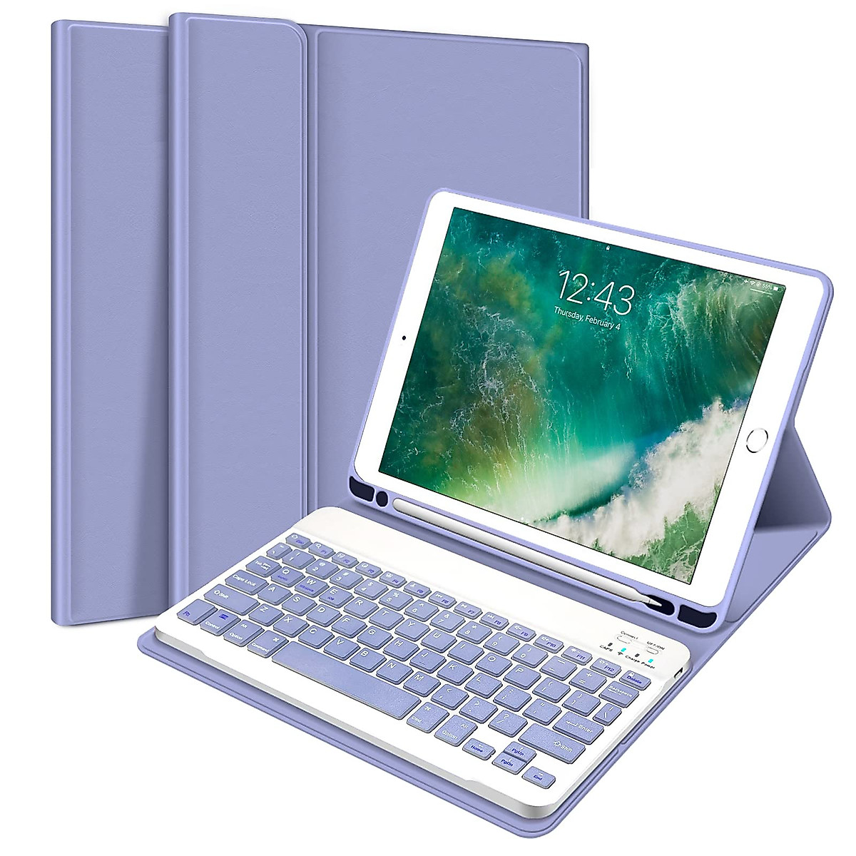 ABEIFAN iPad Keyboard Case 9.7 for iPad 2018 6th Gen, iPad Pro 9.7" 2017 5th Gen, iPad Air 2/Air, Wireless Detachable Keyboard with Pencil Holder Grey-Purple