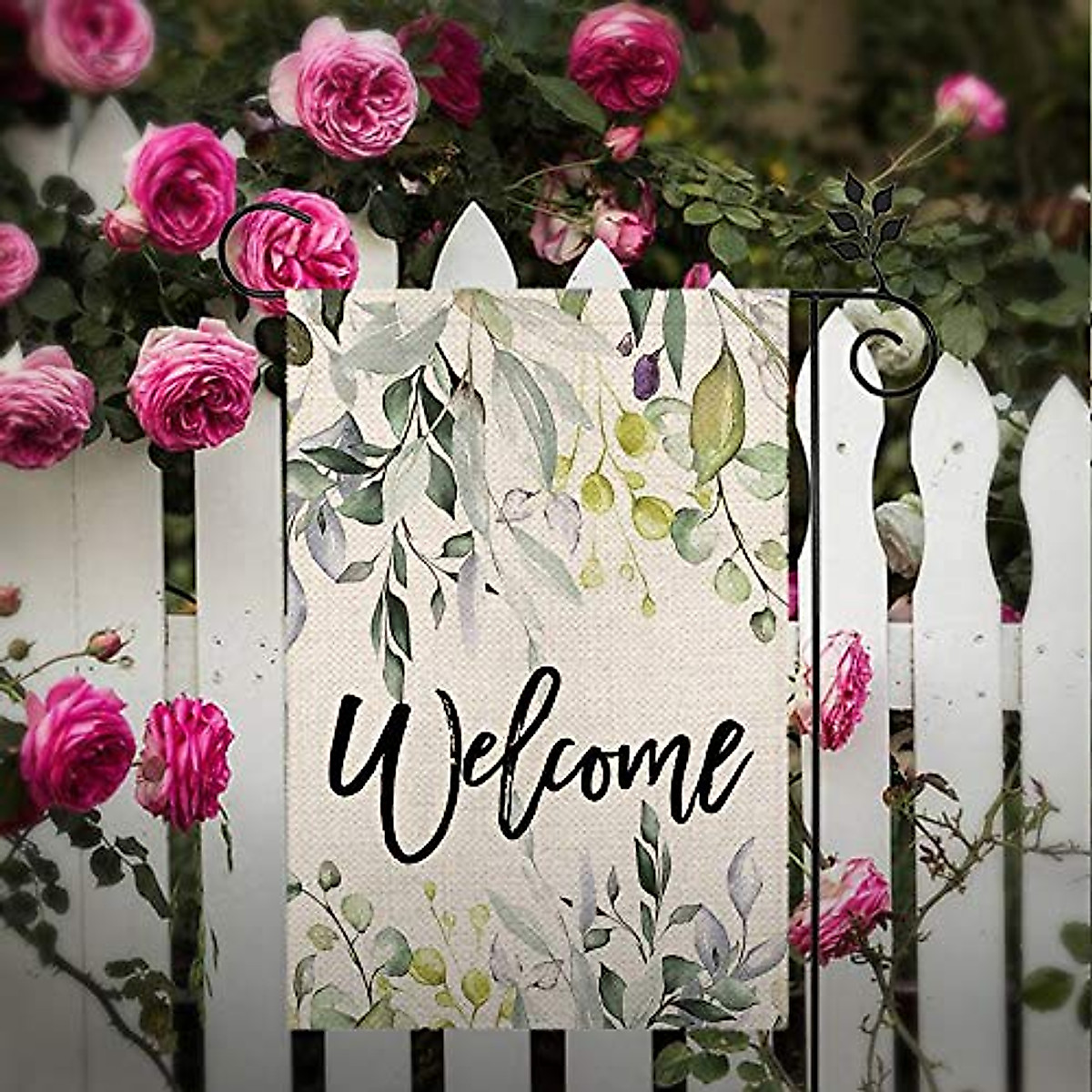 CROWNED BEAUTY Spring Floral Welcome Garden Flag 12×18 Inch Small Vertical Double Sided Seasonal Outside Wedding Décor for Yard Farmhouse CF097-12