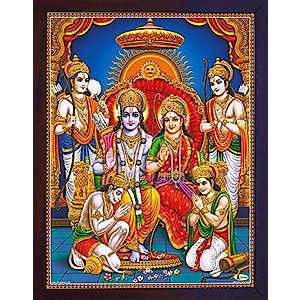 Handicraftstore Hanuman in Holy Ram Darbar, Lord Ram with Sita and Bharat and Hanuman showing his gratitude, A Poster print for Home decor and Gift purpose.
