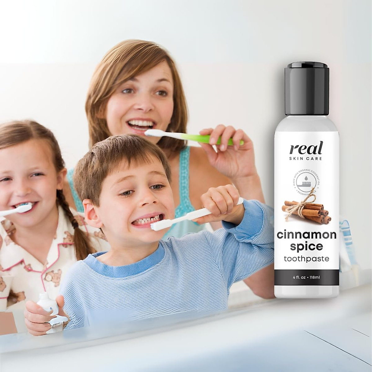 Real Skin Care Coconut Toothpaste | Handmade in The USA | Cinnamon Spice | All Natural Organic Fluoride Free Toothpaste for Healthy Smiles | Flavored Toothpaste for Adults & Kids with Essential Oils